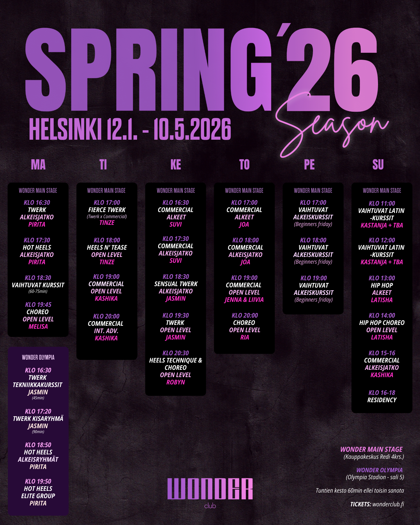 Tanssikoulu Wonder Club Helsinki | Kevätkausi 2026 tanssitunnit ...